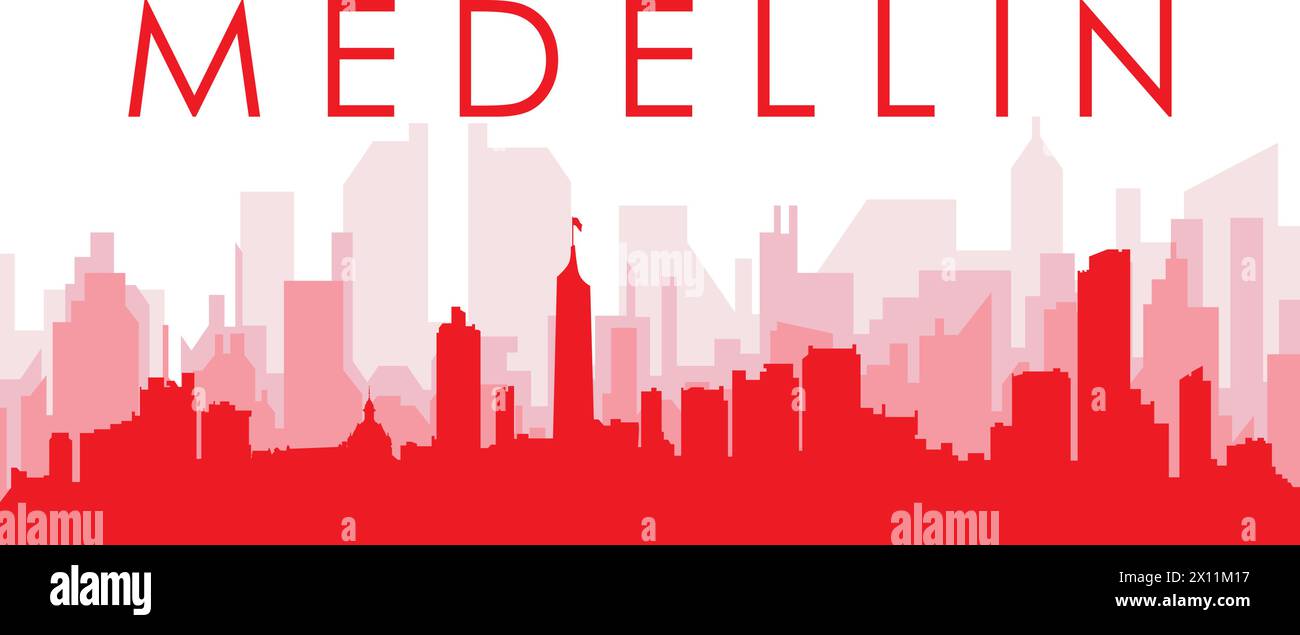 Red panoramic city skyline poster of MEDELLIN, COLOMBIA Stock Vector ...