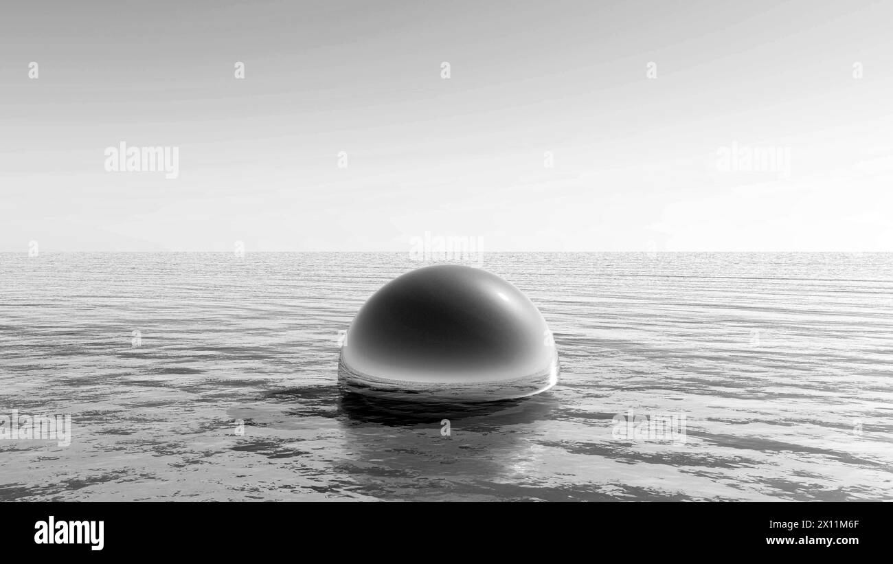 Glass sphere in the endless sea, 3D illustration Stock Photo - Alamy