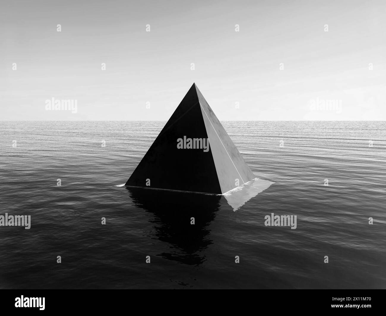 Pyramid UFO object in the deep sea water. 3D illustration Stock Photo ...