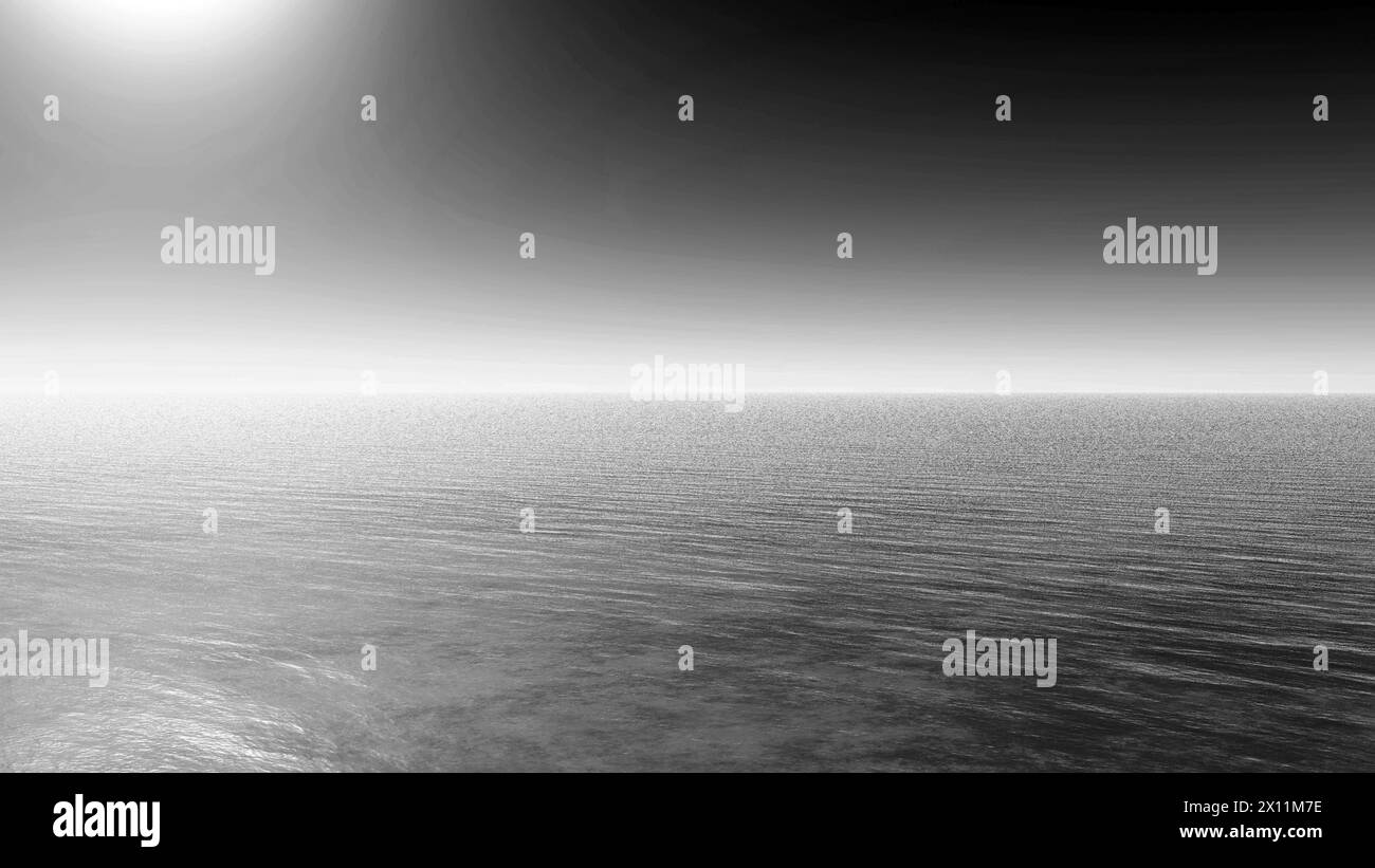 Endless sea in the ways of summer sun 3D illustration, natural ocean ...
