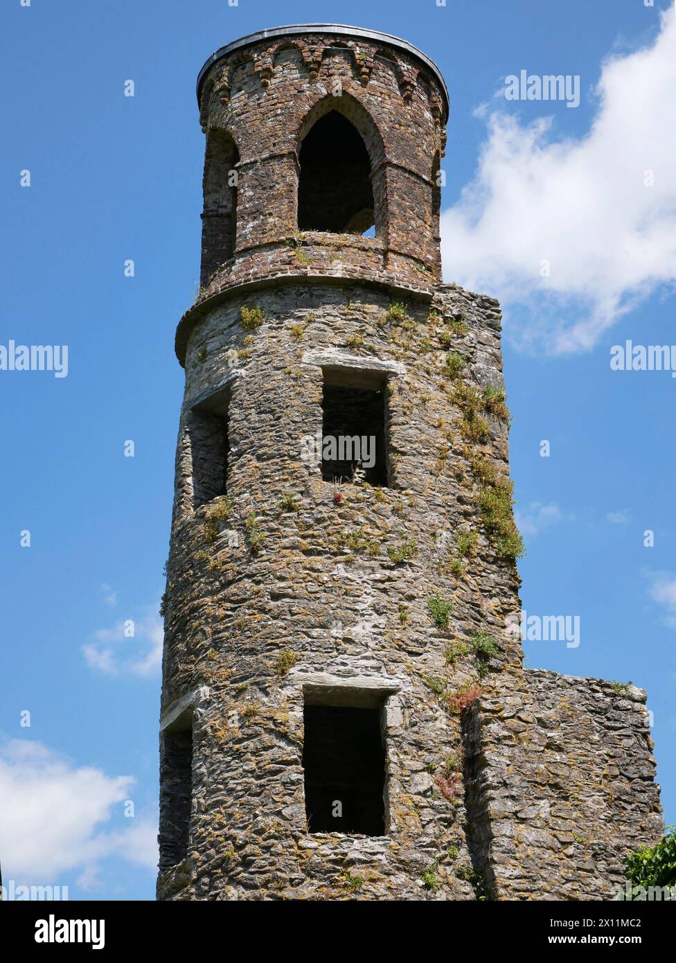 Old celtic castle tower over blue sky background, Blarney castle in ...