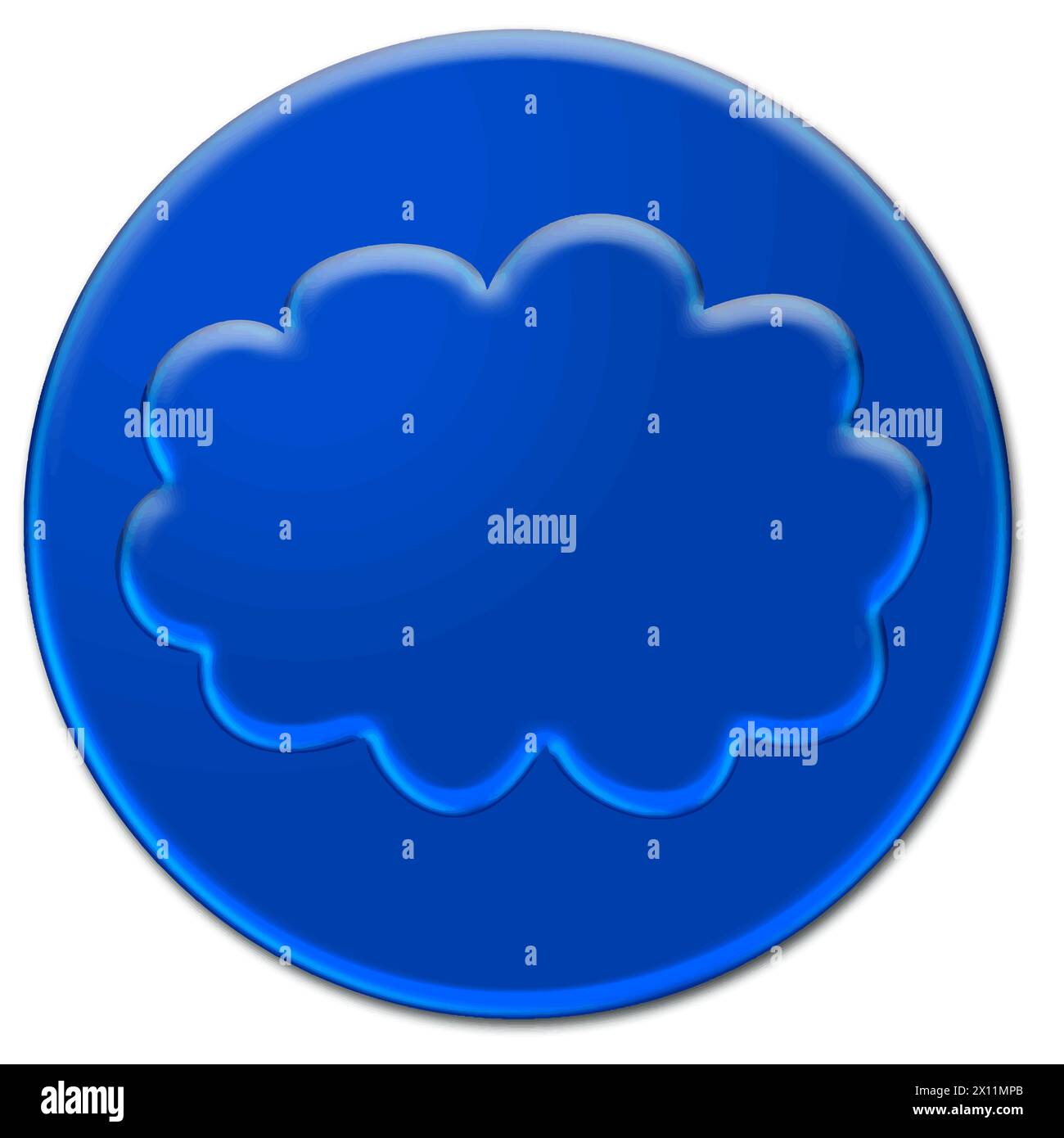 Blue glassy cloud icon illustration on a blue glassy button isolated ...