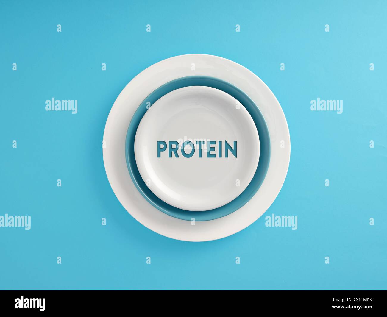 The word Protein written on a plate over blue background. Healthy ...