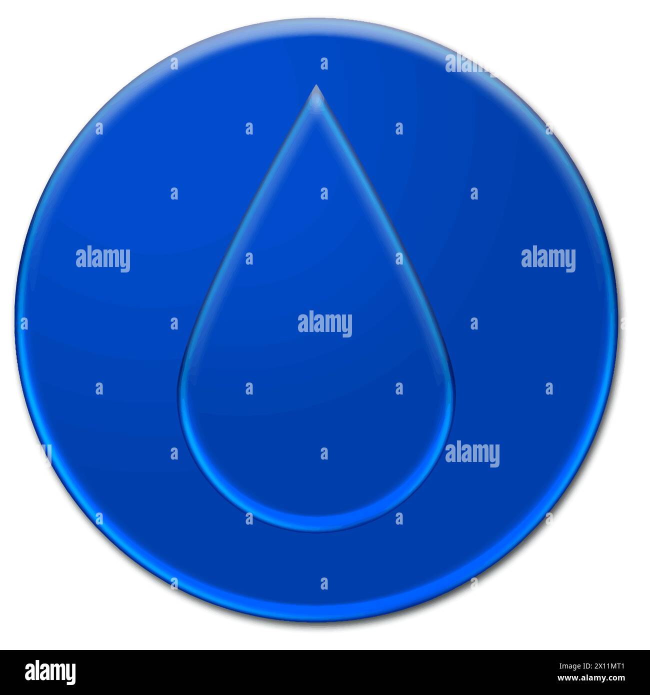 Blue water drop icon illustration on a blue glassy button isolated over ...