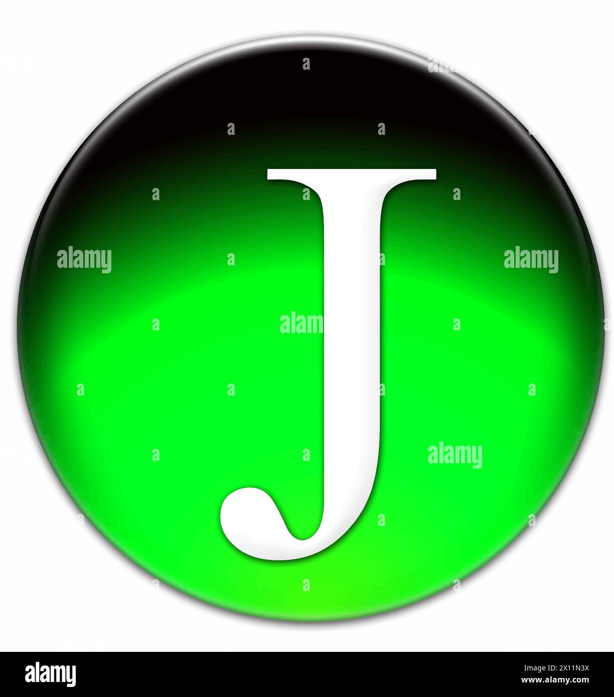 Letter J Times New Roman font type on a green glassy button isolated ...