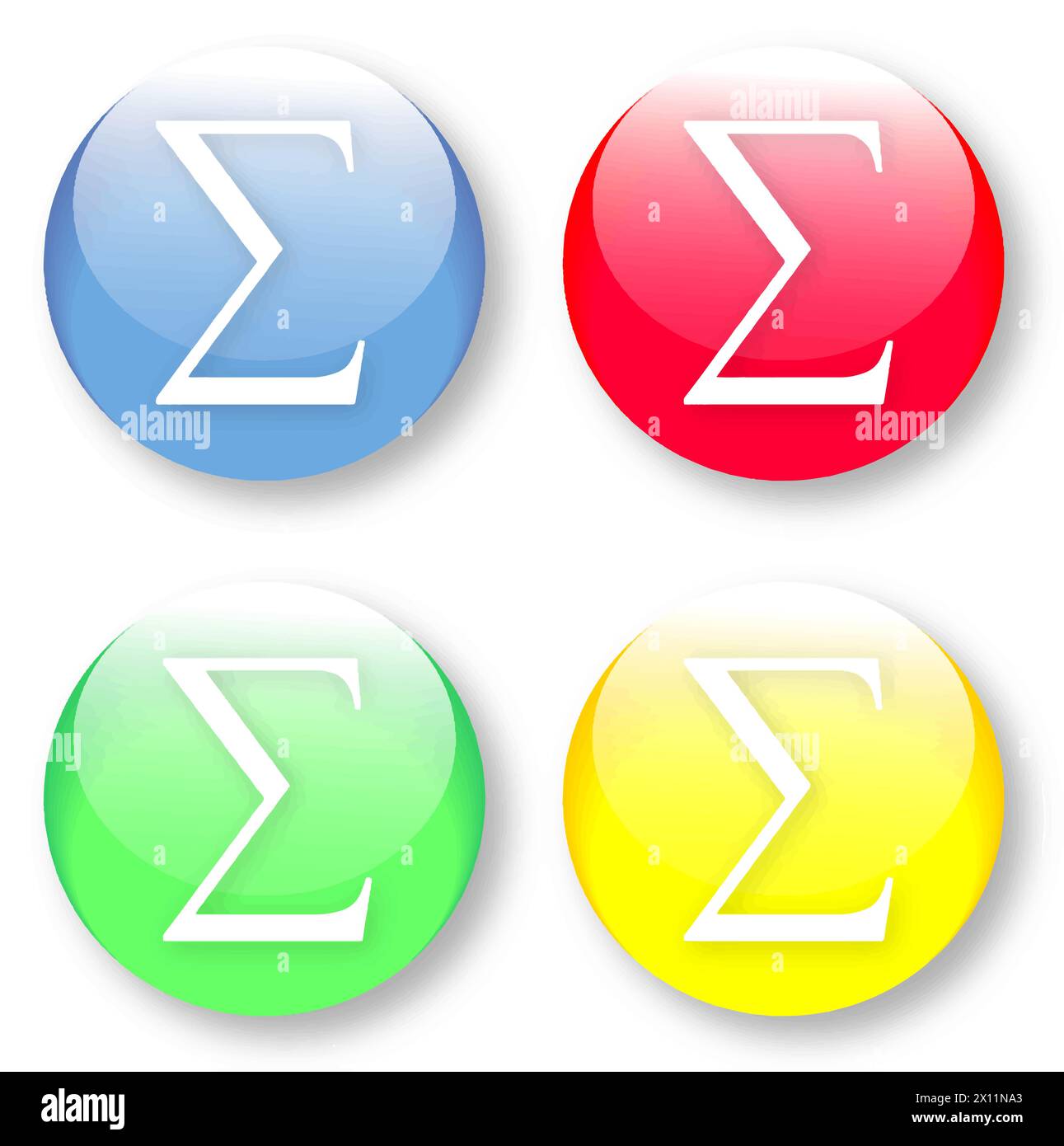 Mathematics SUM vector glassy blue, red, yellow and green buttons ...