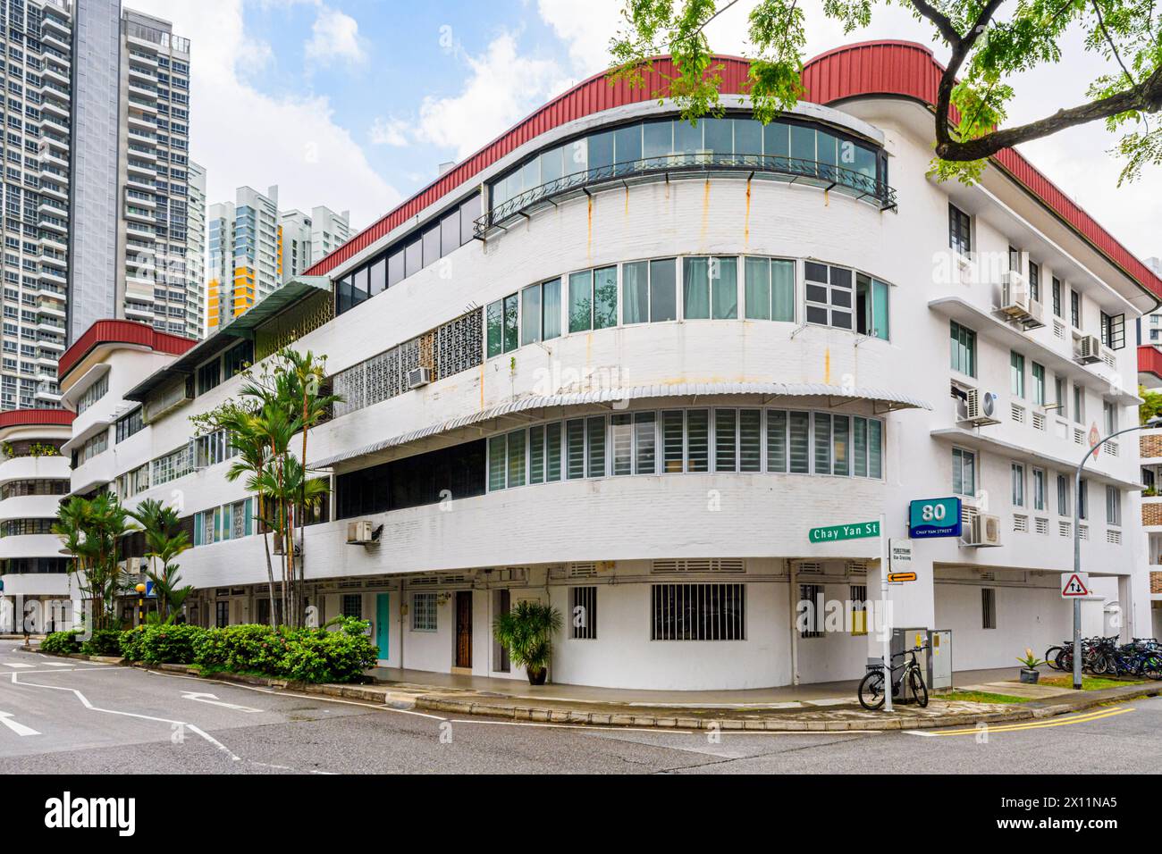 Streamline Moderne architectural style building in the Tiong Bahru ...