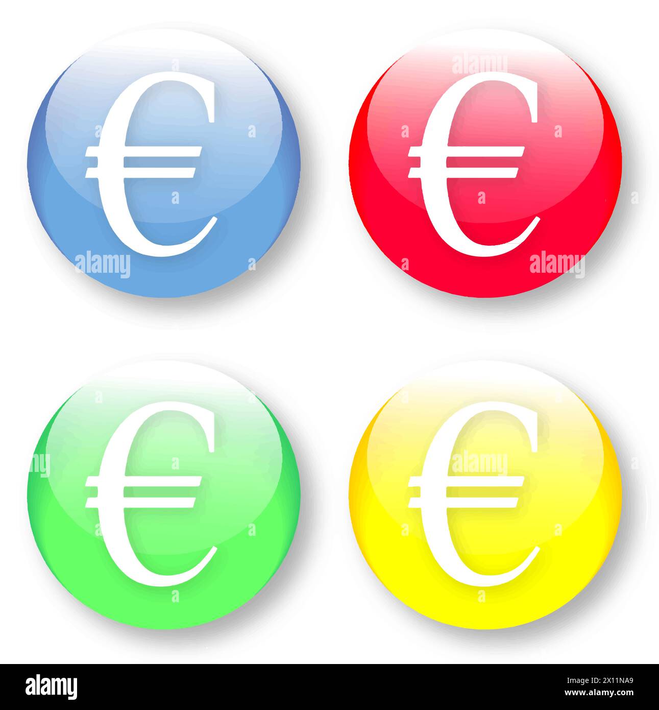 Euro vector glassy blue, red, yellow and green buttons isolated over ...