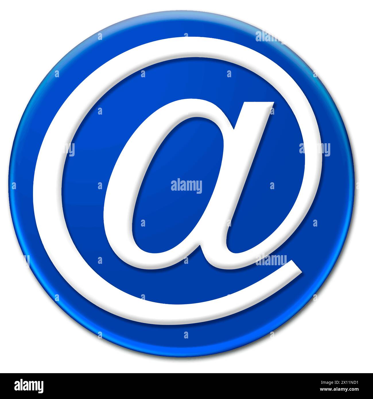 A white email address icon on a blue glassy button vector illustration ...