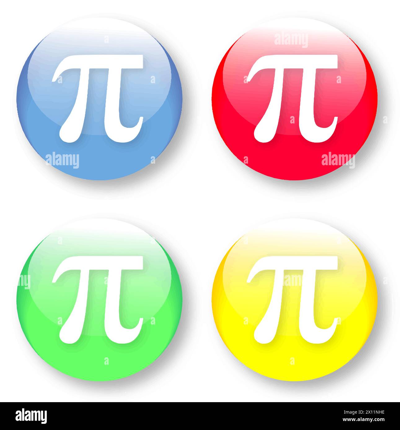 Mathematics PI vector glassy blue, red, yellow and green buttons ...