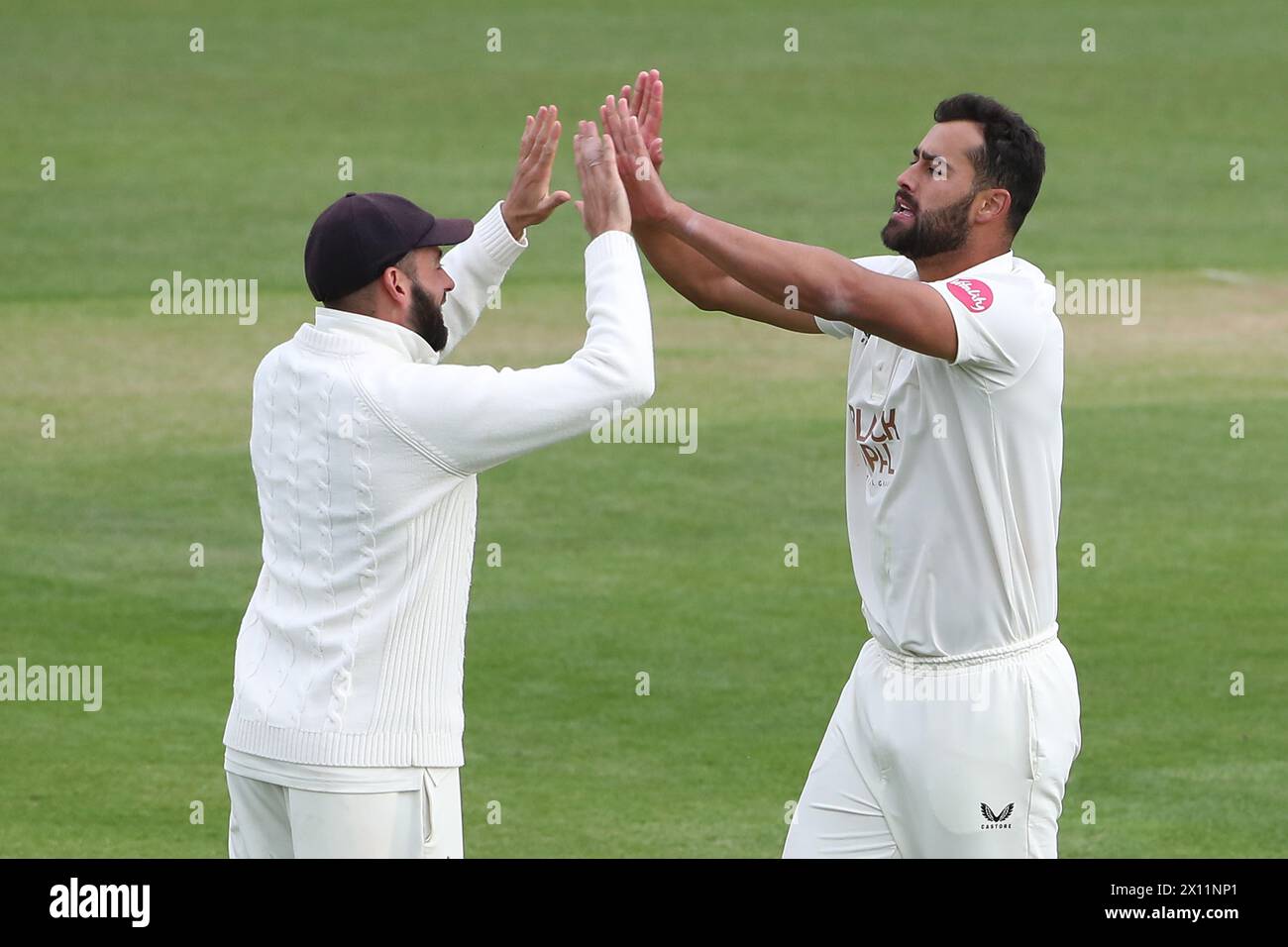 Wes Agar of Kent celebrates taking the wicket of Tom Westley during ...