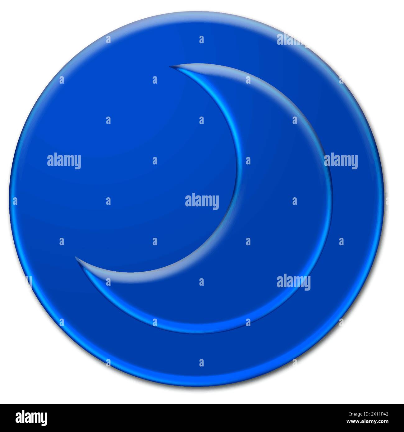 Illustration of a glassy moon on a blue button isolated over white ...
