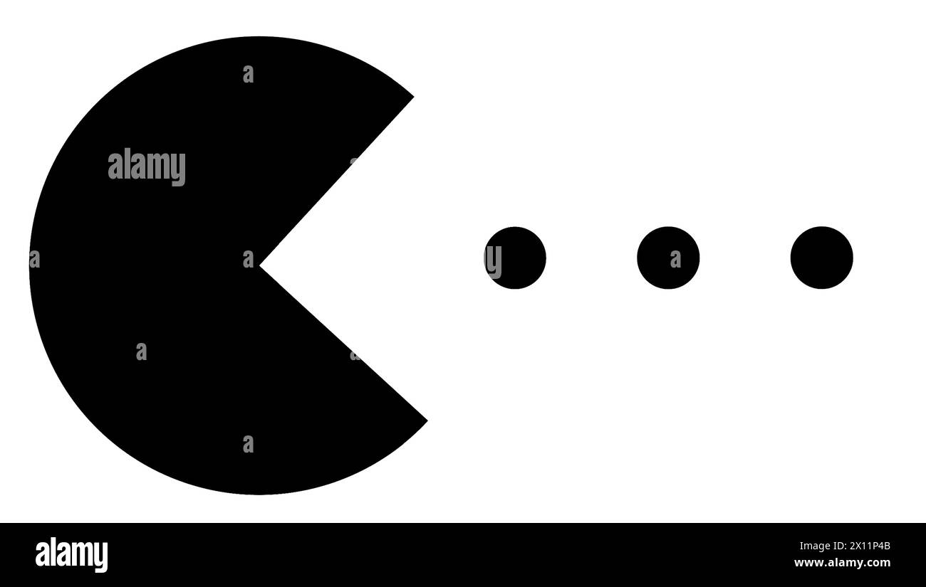 Pac-Man eating balls black and white thematic illustration, retro games ... Pac-Man eating balls black and white thematic illustration, retro games ...