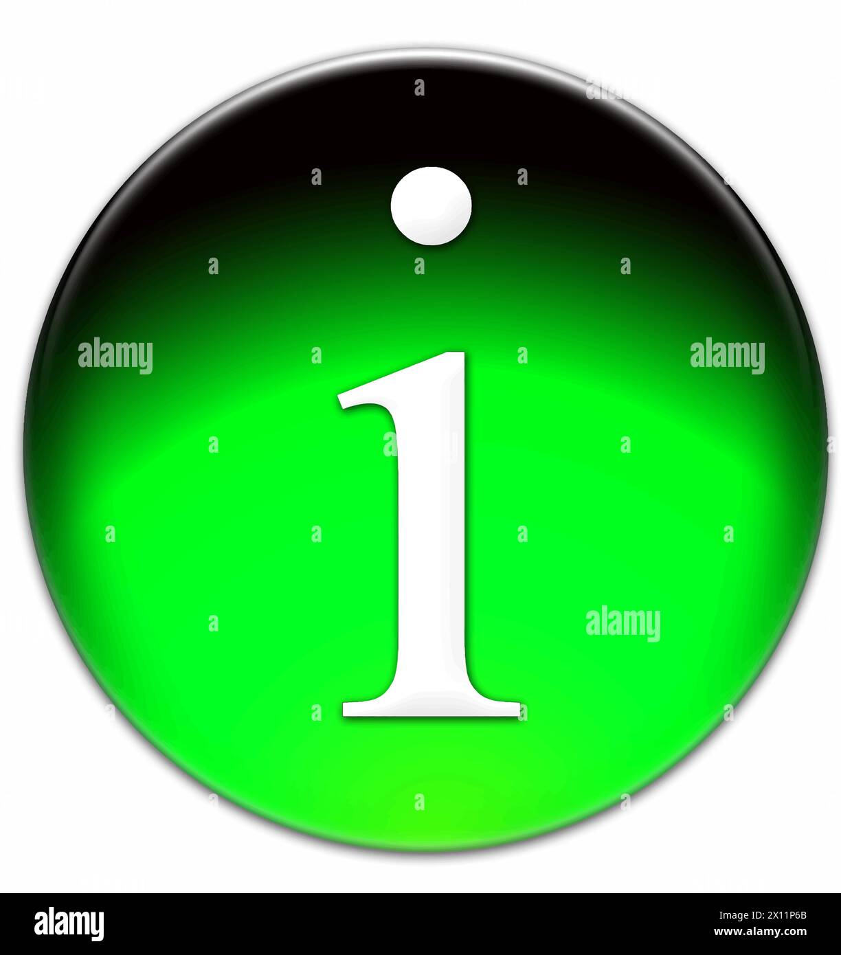 Letter I Times New Roman font type on a green glassy button isolated ...