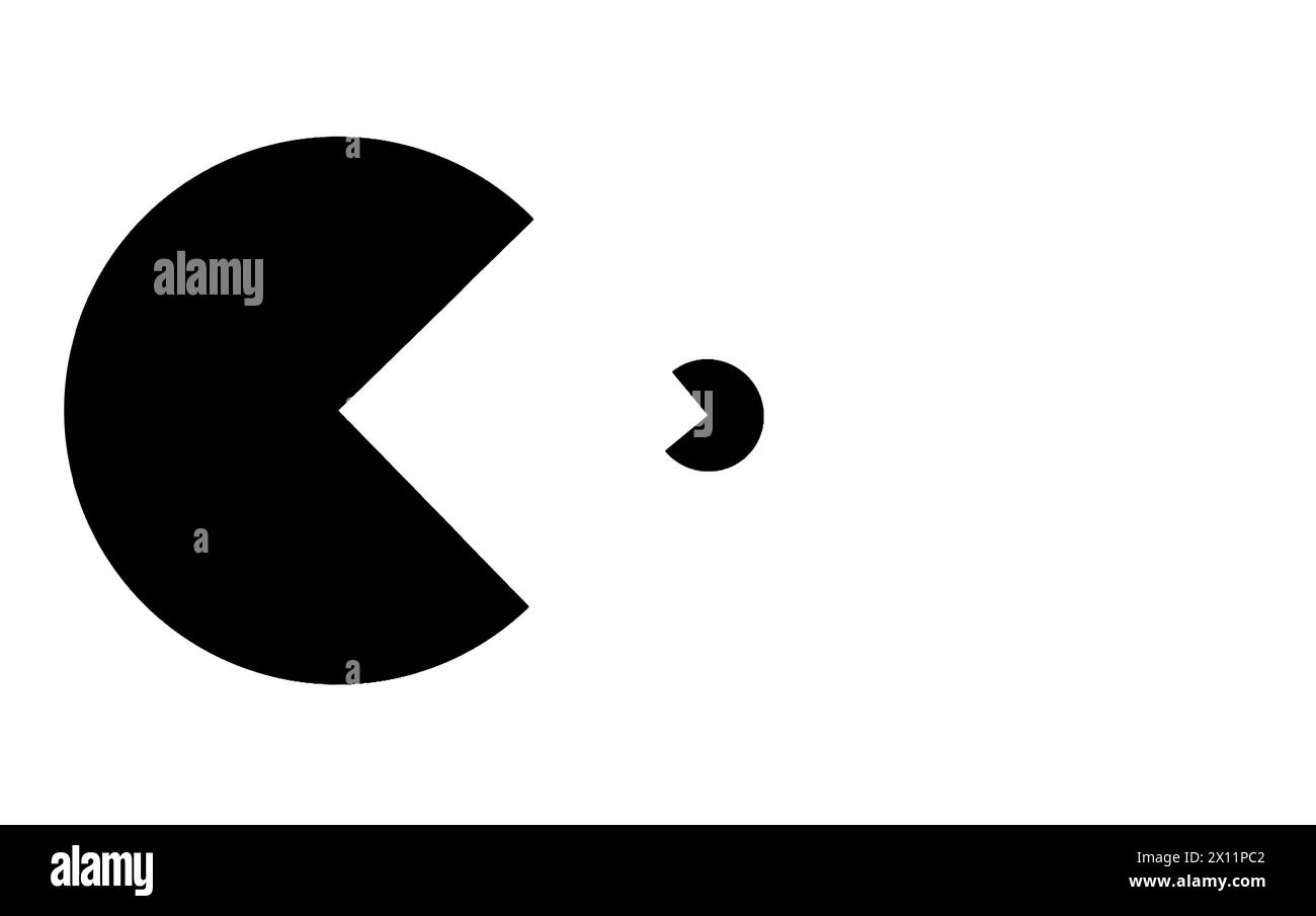 Pac-Man eating small Pac-Men black and white thematic illustration ...