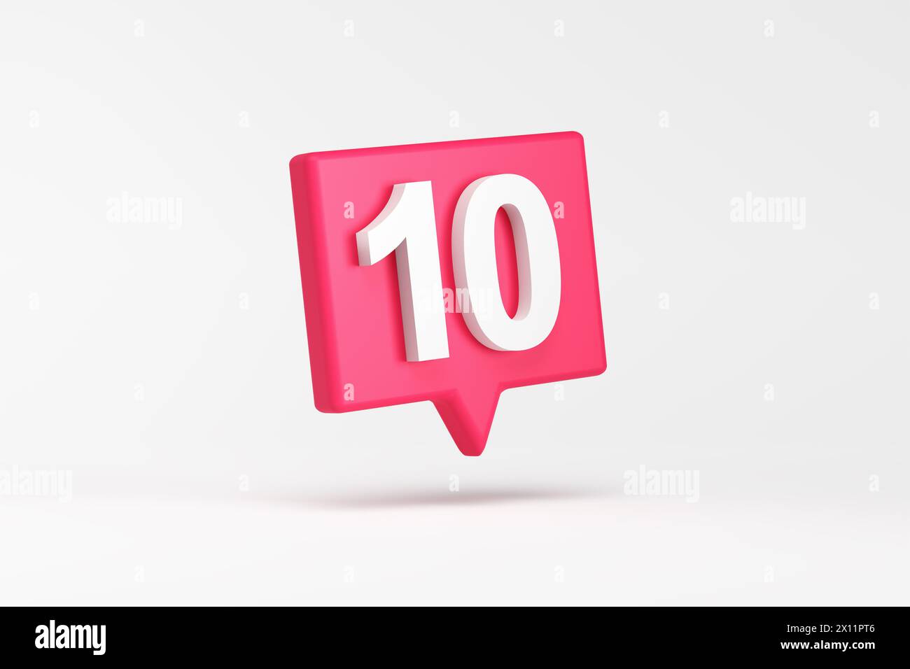 Number ten 10 on pink speech bubble on white background. 3D render ...