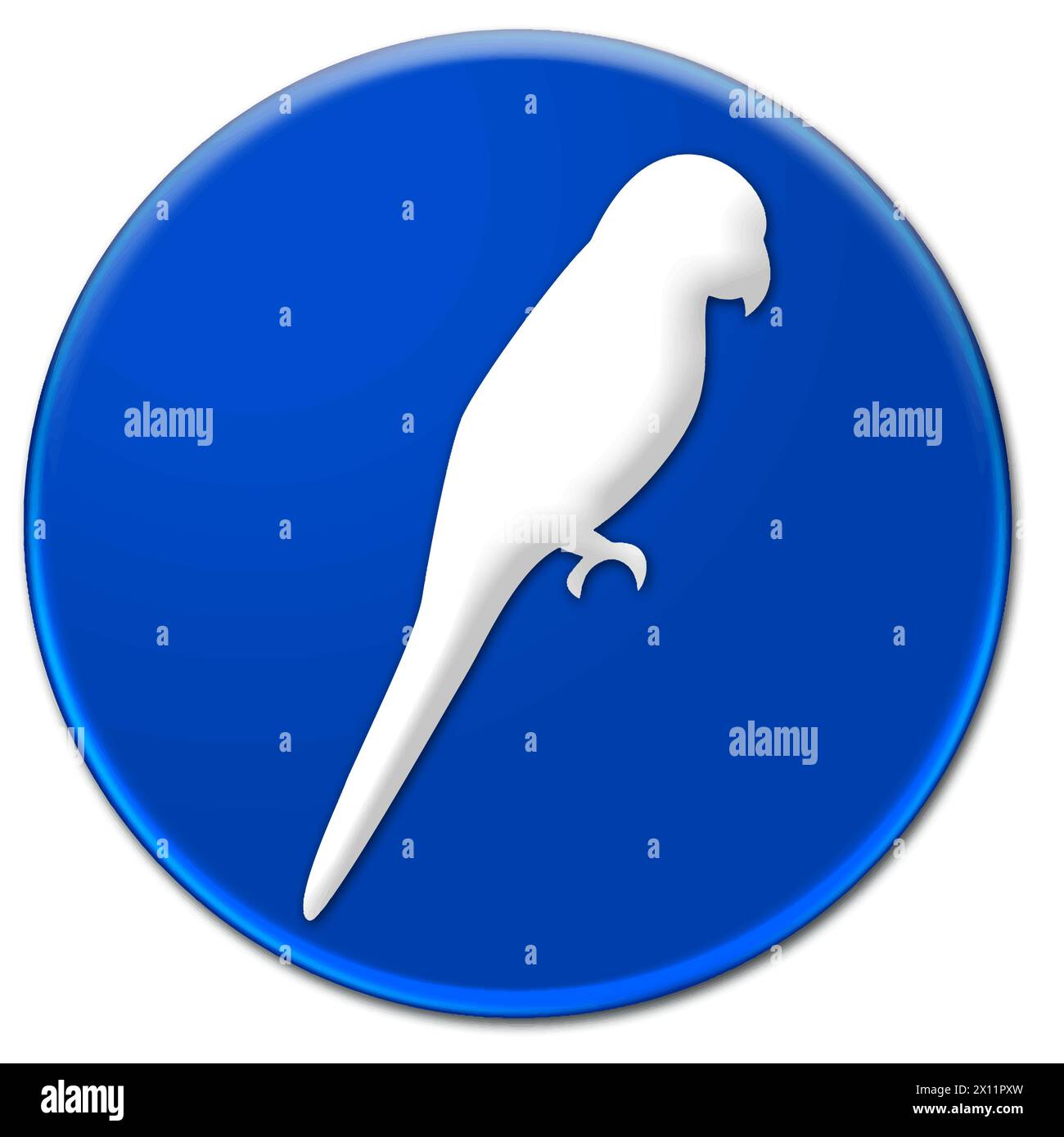 Parrot symbol icon illustration on a blue button isolated over white ...