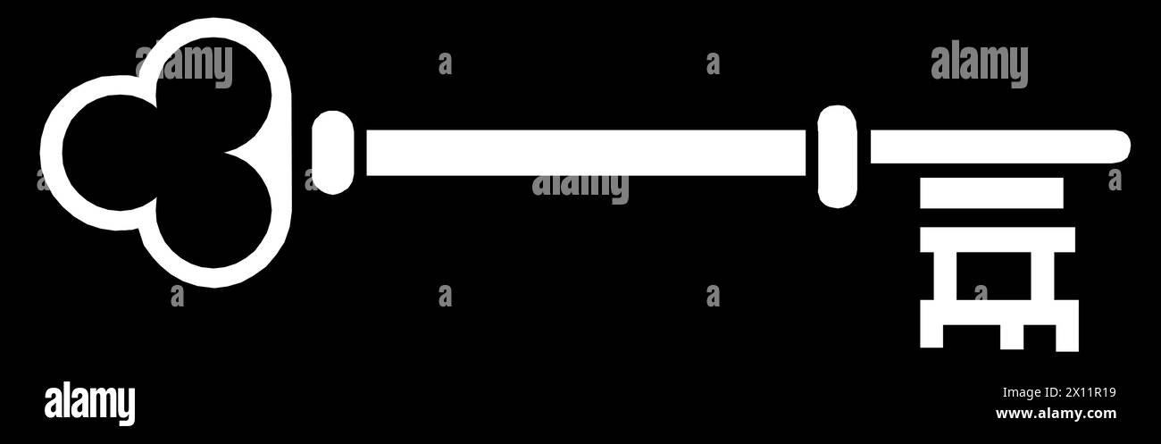 Classic white key shape isolated over black background, key clipart ...