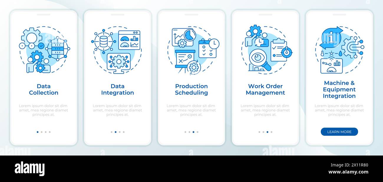 Production Optimization Blue Onboarding Mobile App Screen Stock Vector