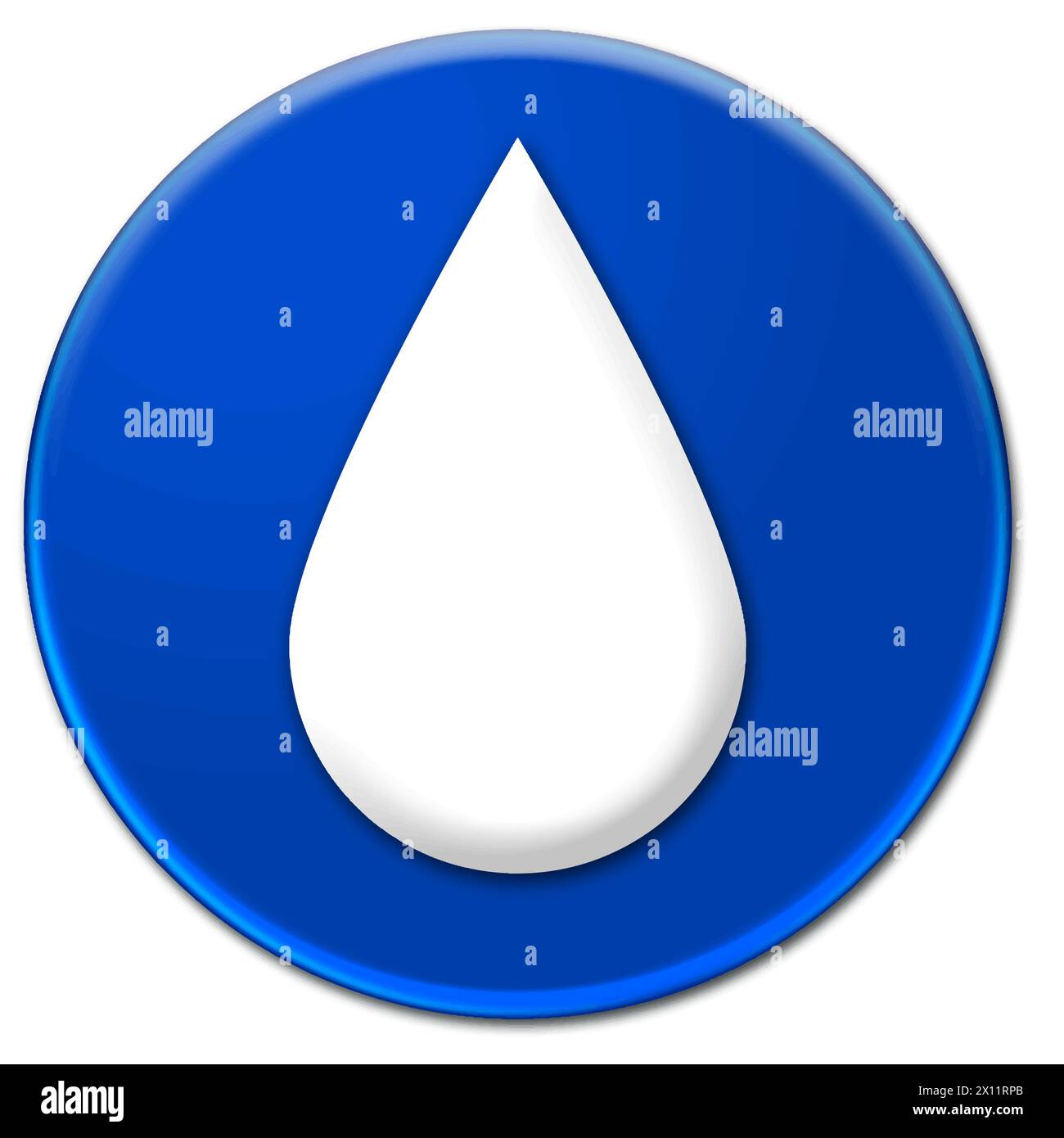 White drop icon illustration on a blue glassy button isolated over ...
