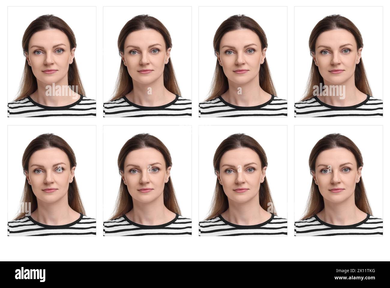 Passport photo, collage. Woman on white background, set of photos Stock ...