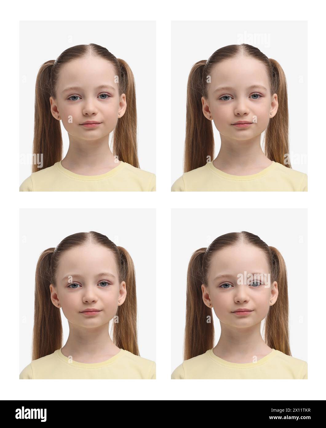Passport photo, collage. Girl on white background, set of photos Stock ...