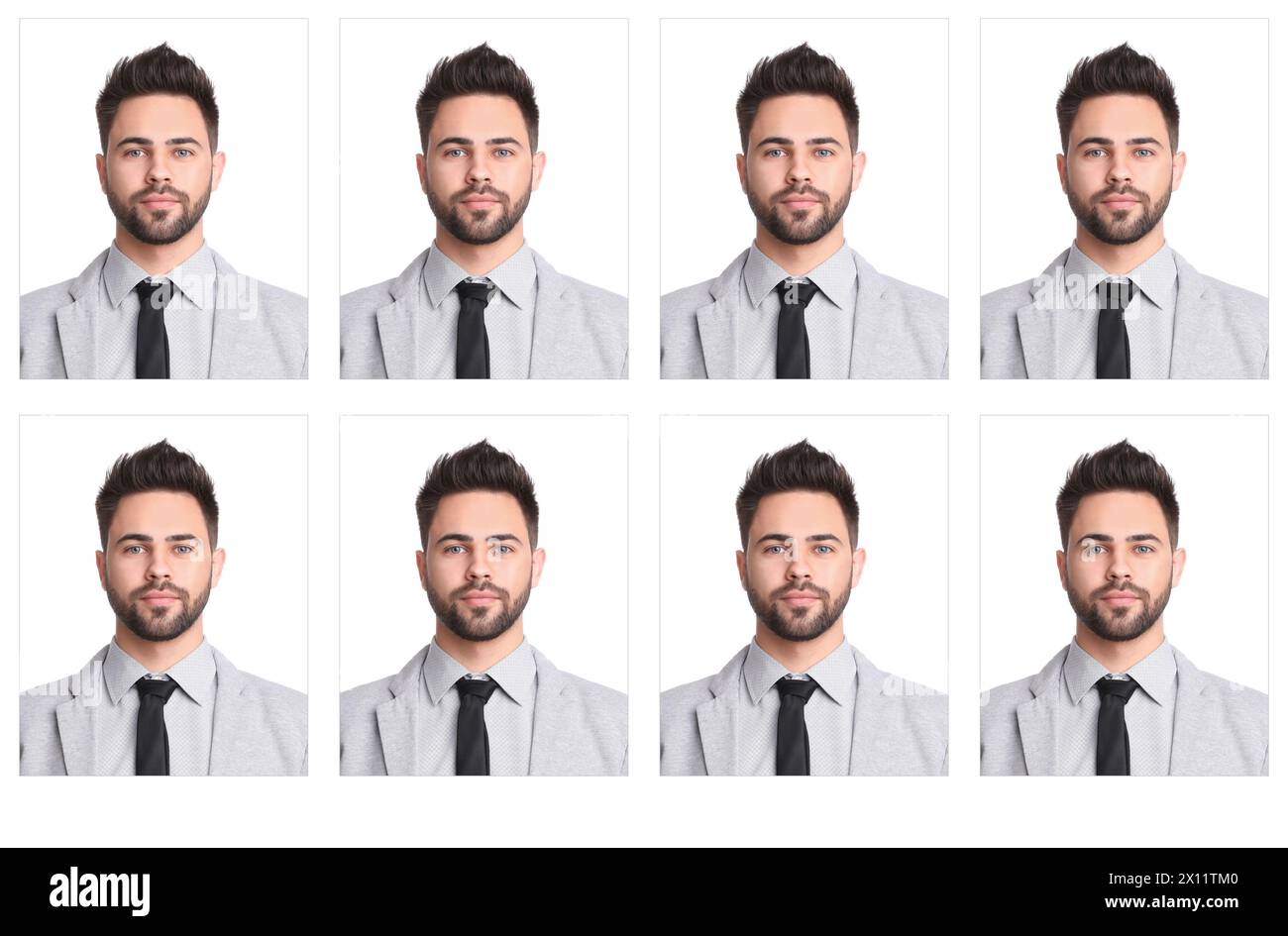 Passport photo, collage. Man on white background, set of photos Stock ...