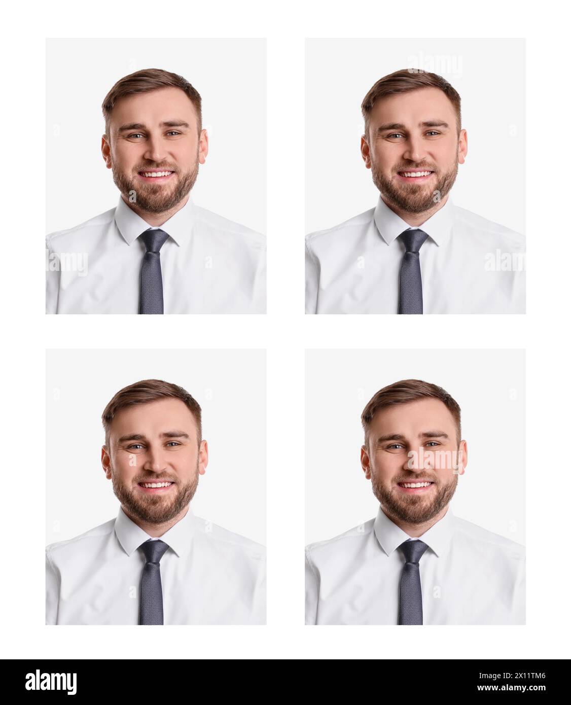 Passport photo, collage. Man on white background, set of photos Stock ...