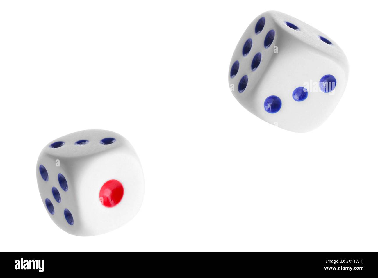 Two dice in air on white background Stock Photo - Alamy