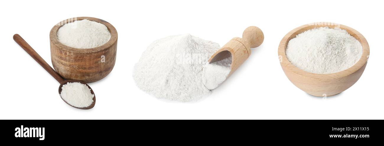 Set of baking powder isolated on white Stock Photo - Alamy