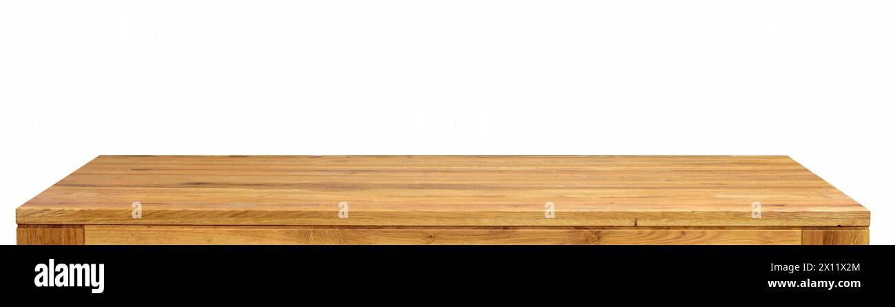Wooden table top surface isolated over white background. Solid wood ...