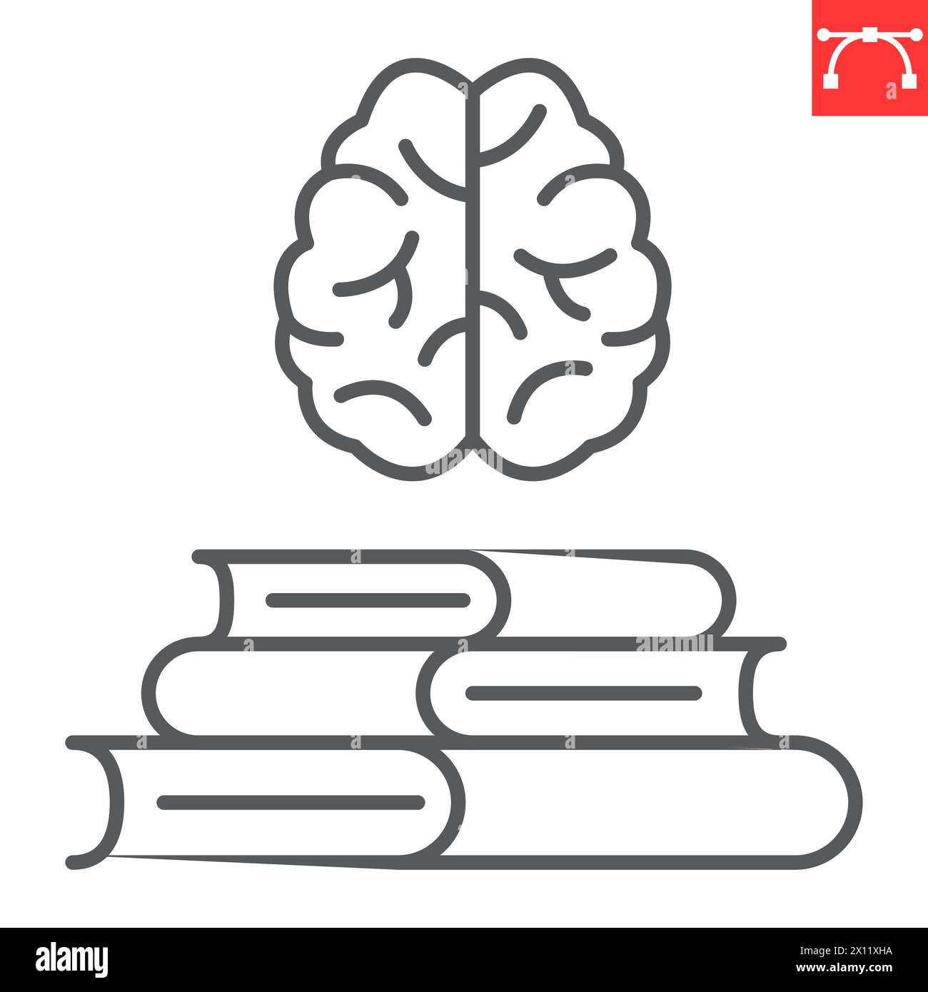 Knowledge line icon, psychology and online education, brain and books ...