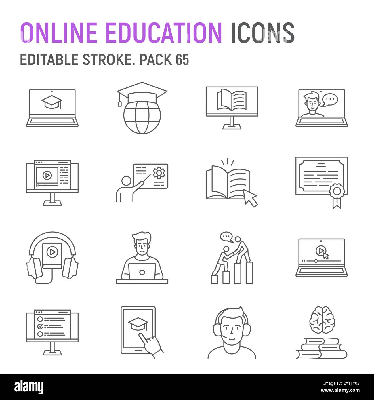 Online education line icon set, e-learning collection, vector graphics ...