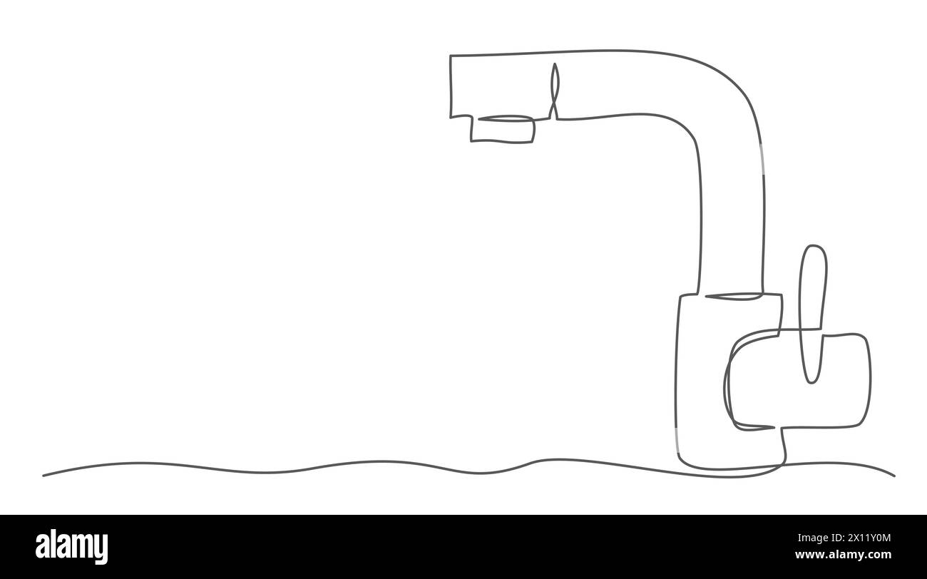 Faucet One line drawing isolated on white background Stock Vector Image ...