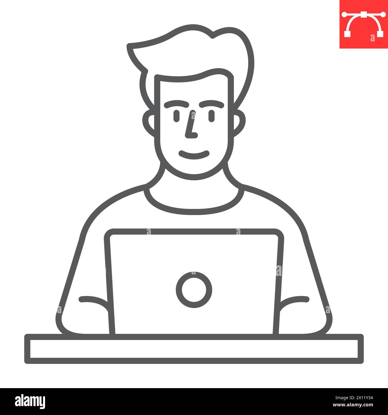 Student line icon, e-learning and online education, teacher and laptop ...