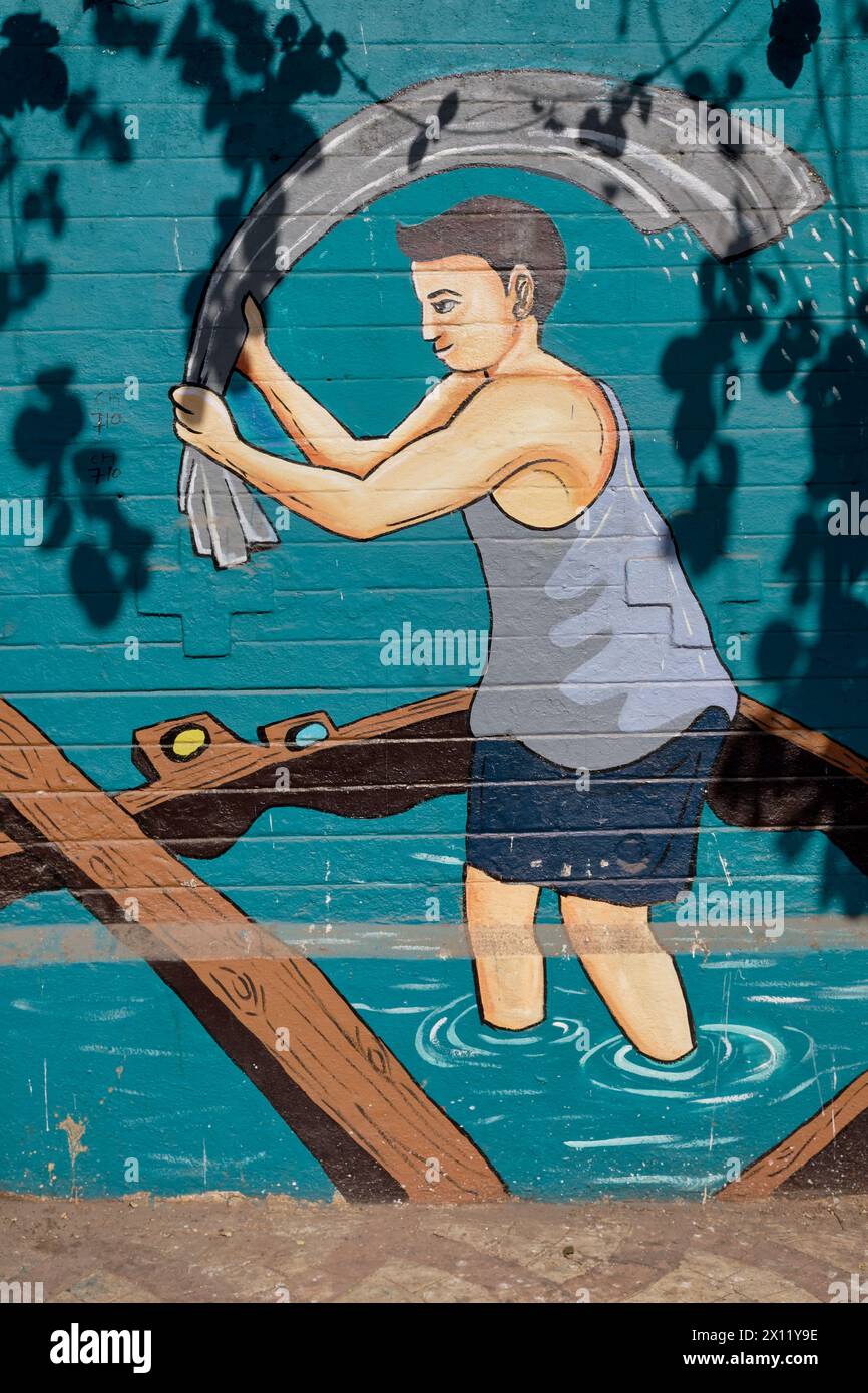 A mural in Byculla, Mumbai, India, depicting a dhobi (washerman ...