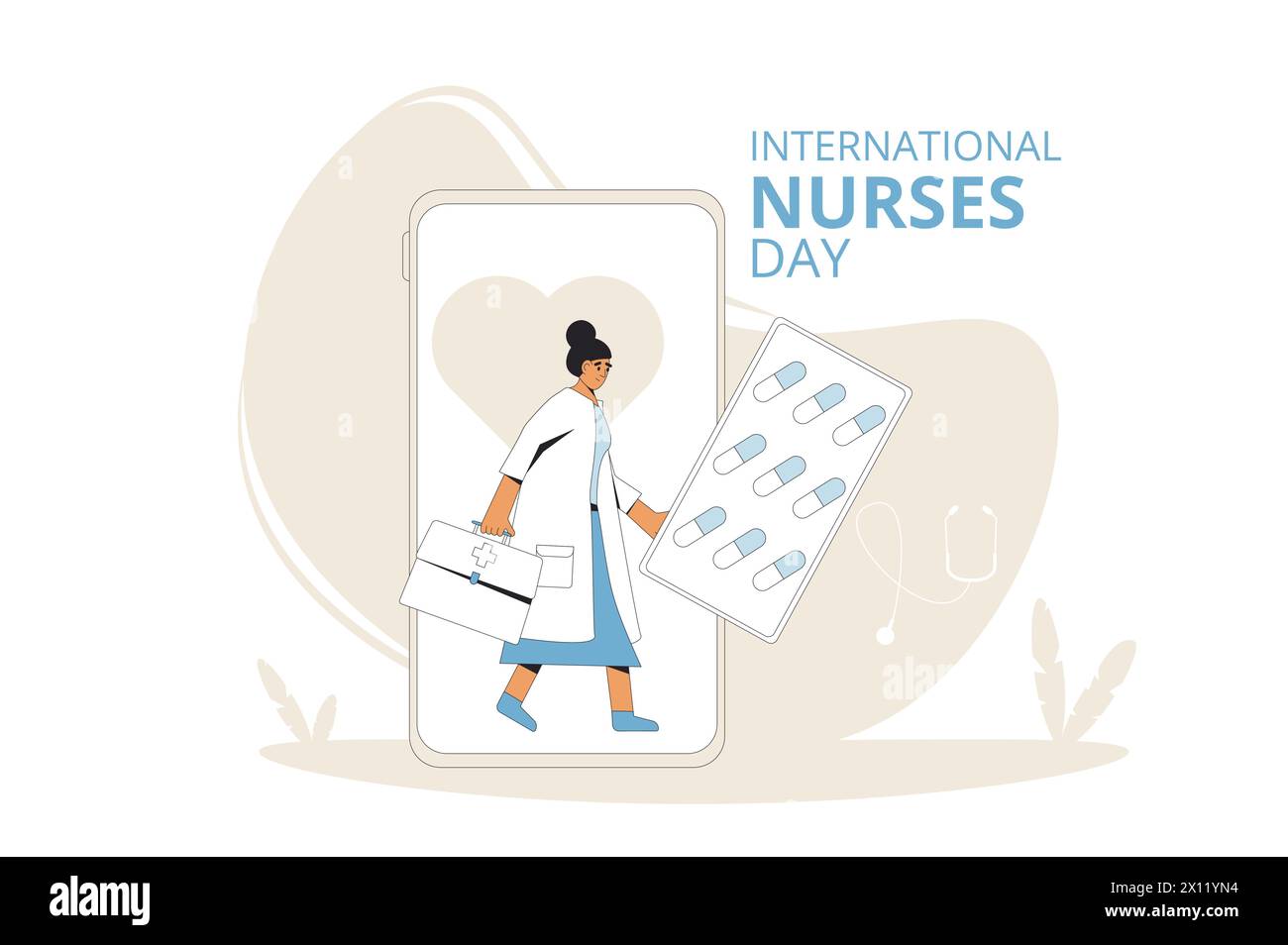 International nurses day text card. Holiday banner. Online treatment ...