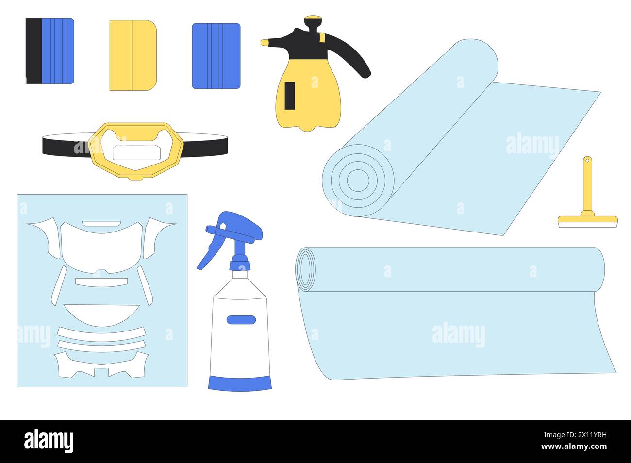 Vehicle wrapping set. Car detailing. Repair auto. Collection of ...