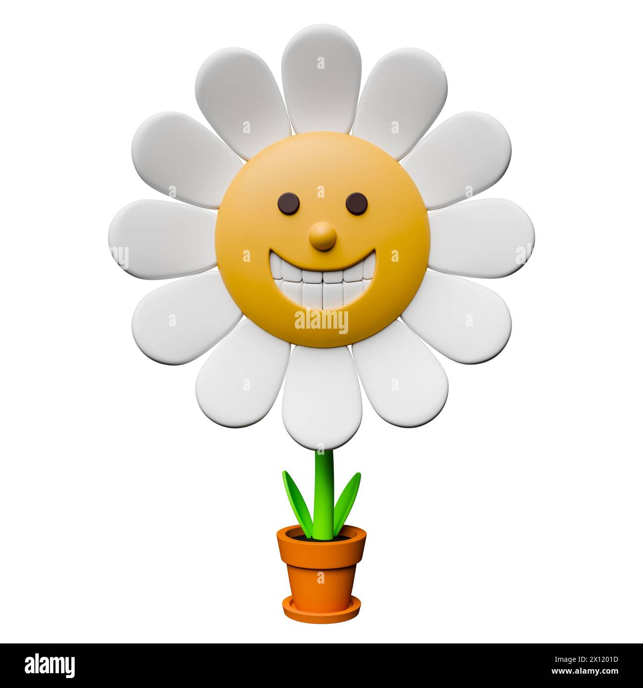 Cute cartoon smiling flower in a pot isolated Stock Photo - Alamy