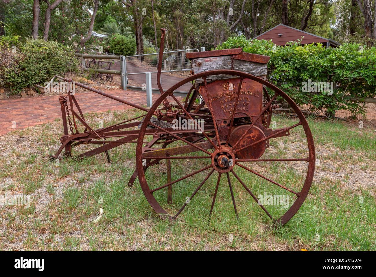 Old rusty "SUN", Seed and Fertilizer Drill. H.V McKays. Sunshine ...