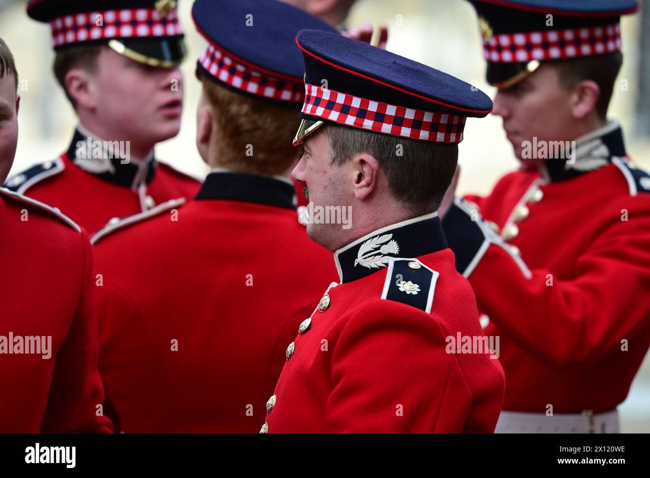 London, UK. 14th Apr, 2024. The Scots Guards Regimental family gather ...