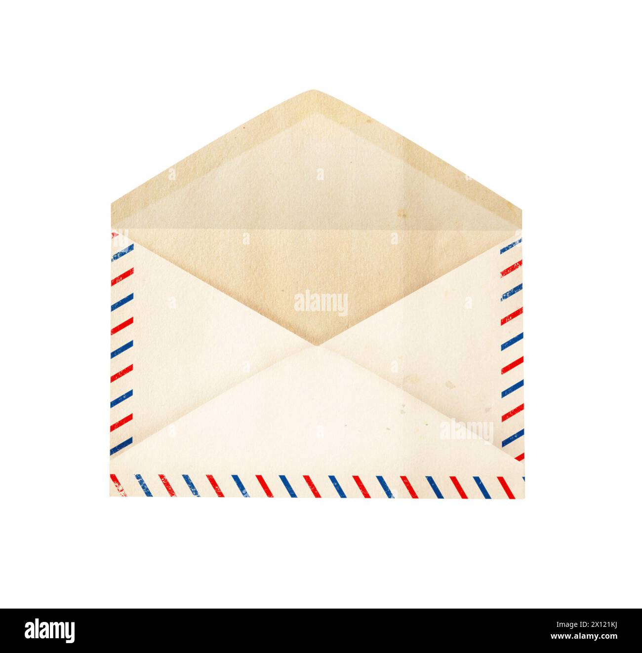 Font view of blank vintage aged opened letter paper envelope with ...