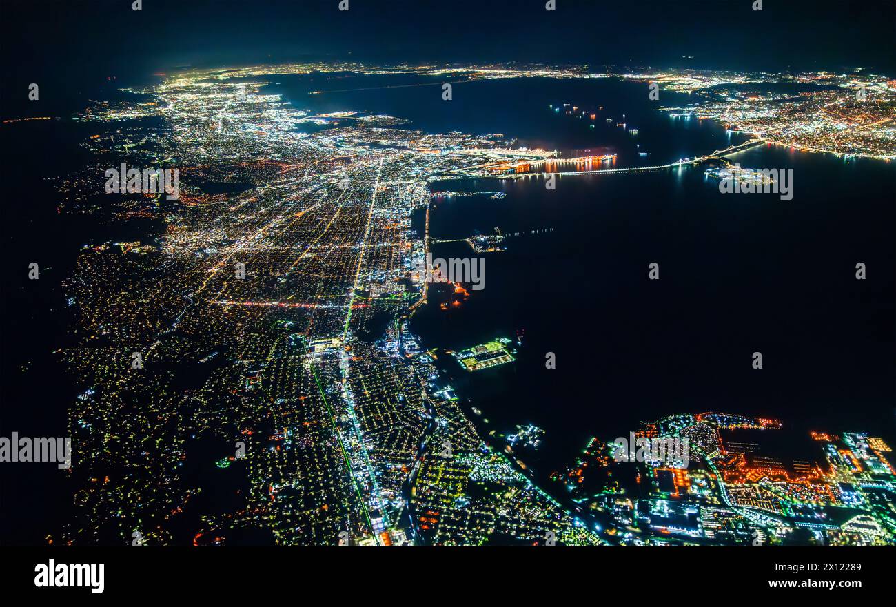 Aerial view of San Francisco Bay Area or Silicon Valley in California ...