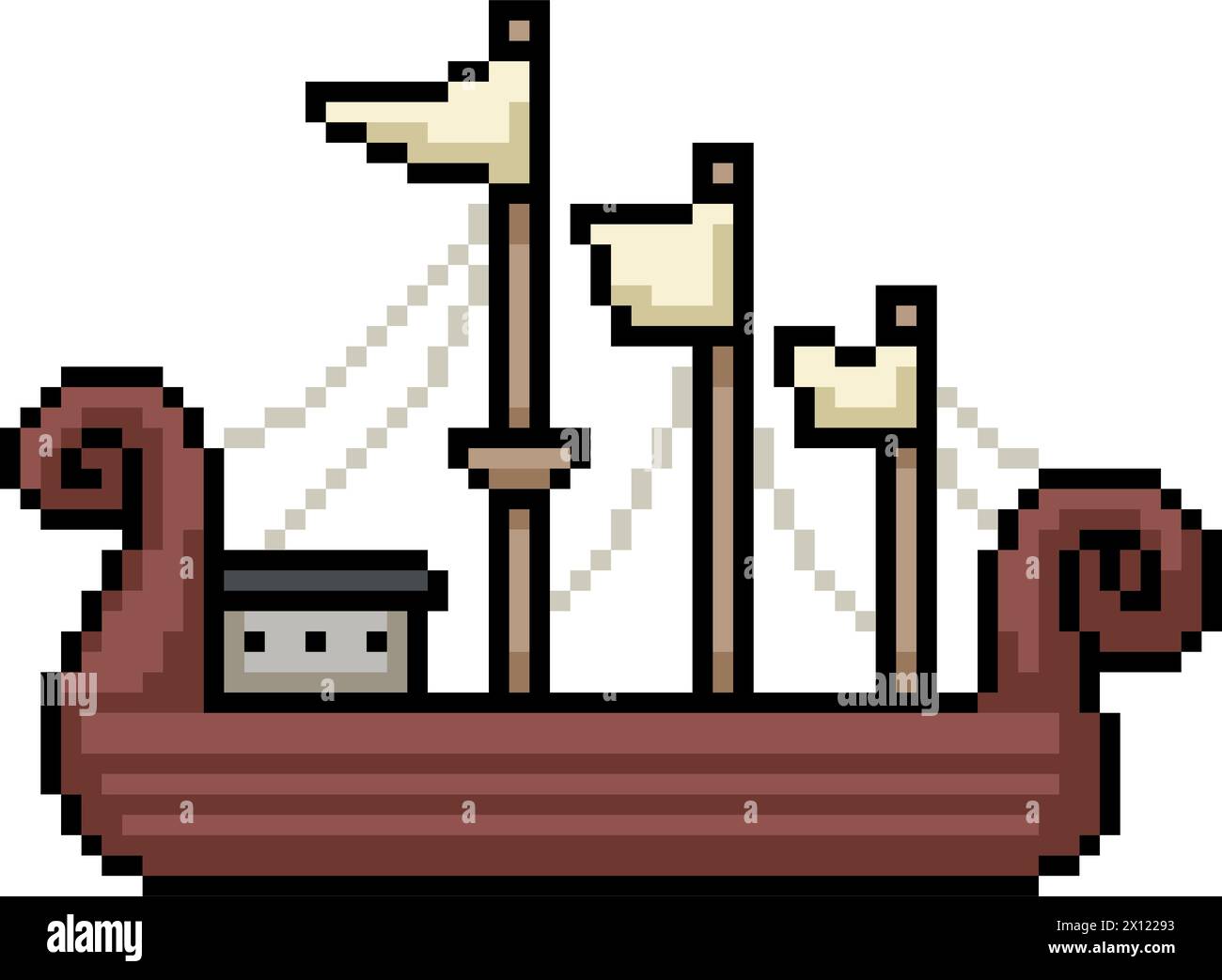 pixel art of ancient ship side isolated background Stock Vector Image ...