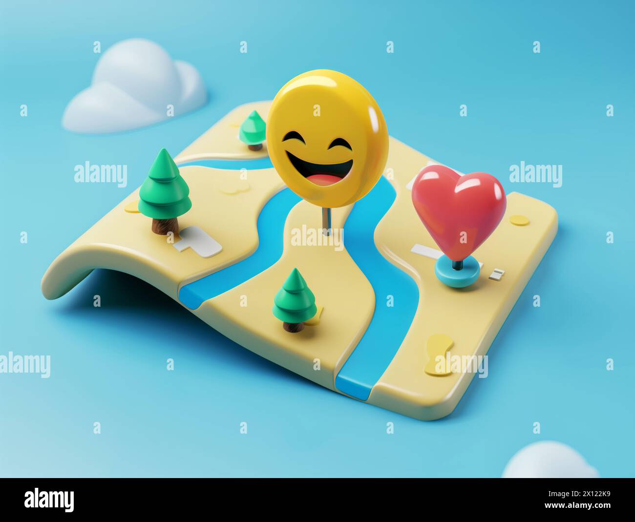 Smilie face map emoji 3d render Stock Photo - Alamy