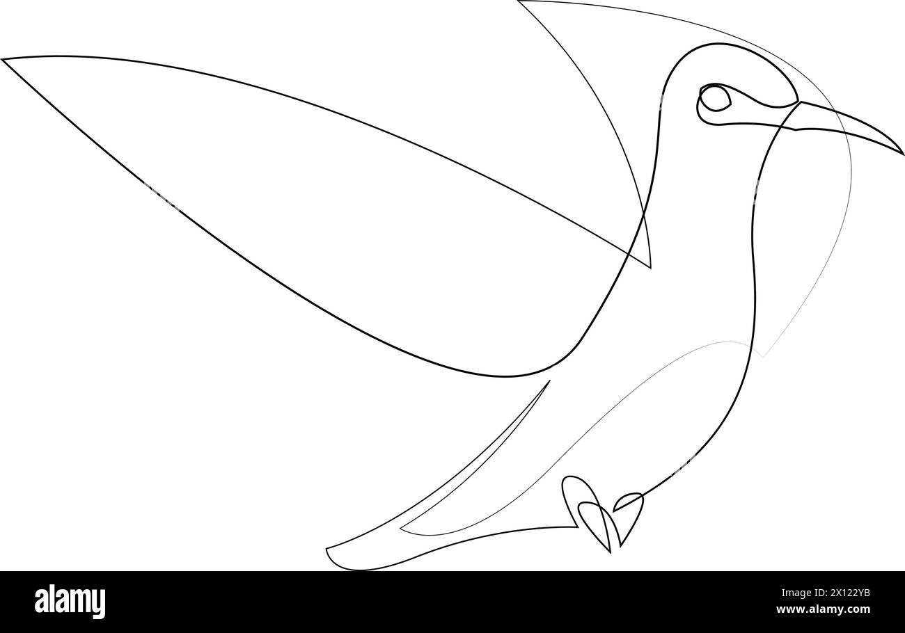 One line colibri flies design silhouette. Hand drawn minimalism style bird vector illustration ...