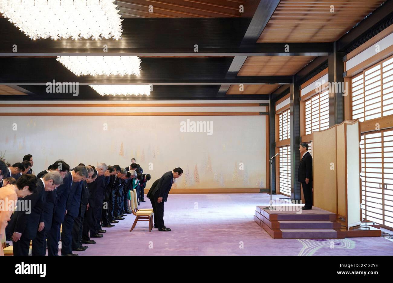 Japanese Emperor Naruhito meets members of the House of Representative ...