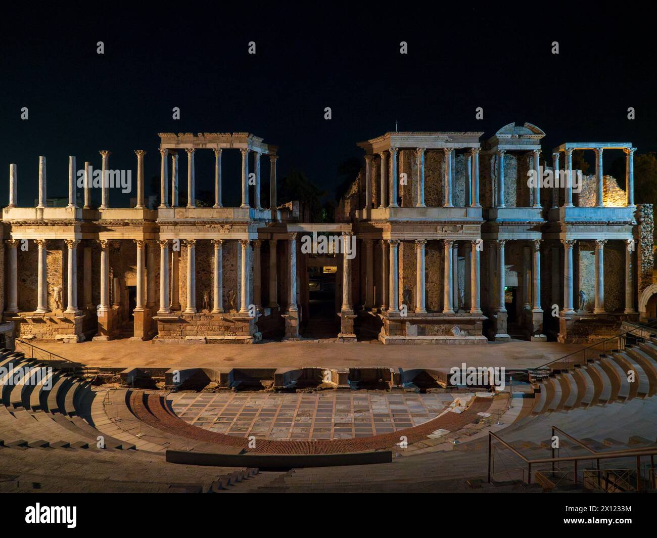 Archaeological remains of the Roman theater of Merida at night Stock ...