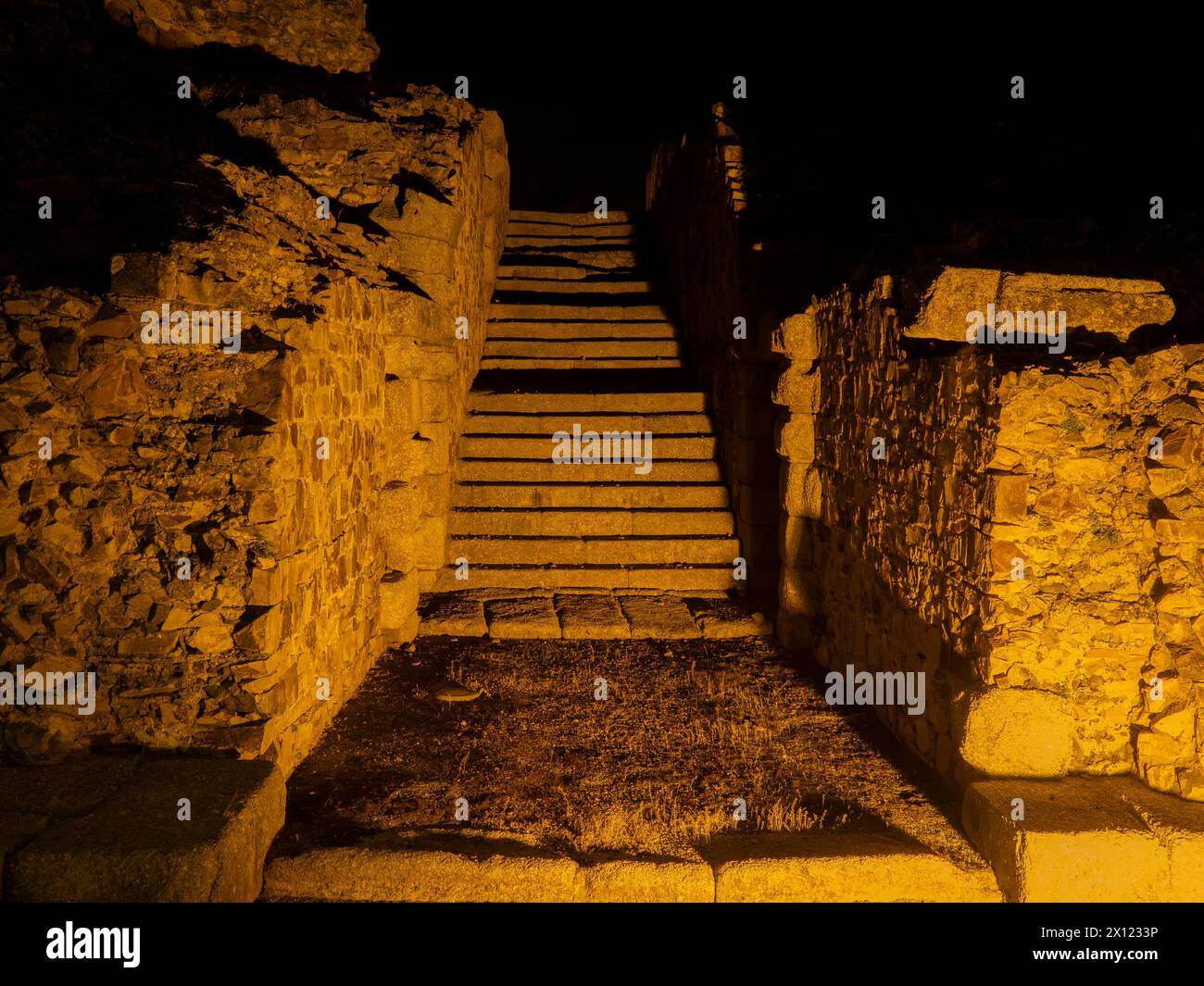 Archaeological remains of the Roman theater of Merida at night Stock ...