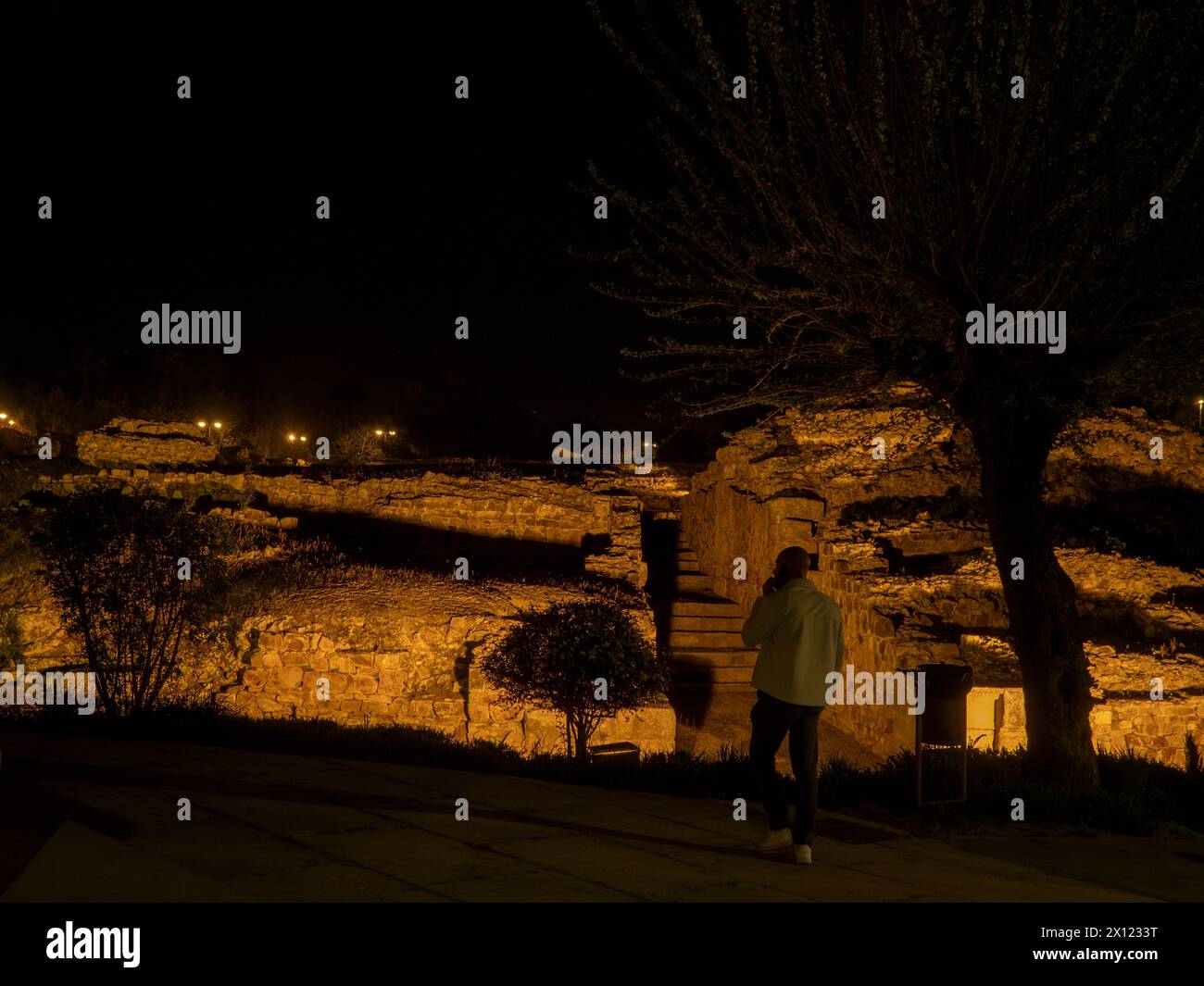 Archaeological remains of the Roman theater of Merida at night Stock ...